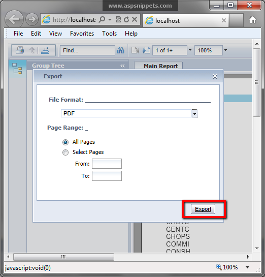 Aspnet Crystal Reports Export Error Failed To Export Using The Options You Specified Please