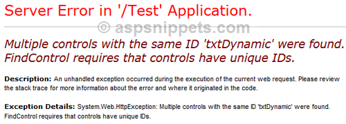 Solved Multiple controls with the same ID were found FindControl requires that controls have ...