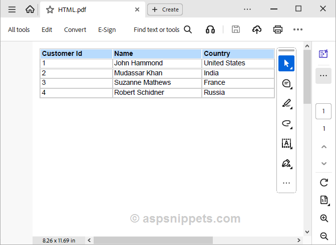 Export HTML string to PDF file using iTextSharp in ASPNet