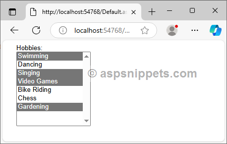 Set ListBox selected value from Database in ASPNet