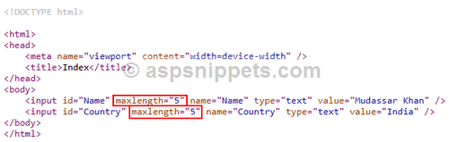 Htmltextbox And Htmltextboxfor Set Maxlength Attribute In Aspnet Mvc 0392