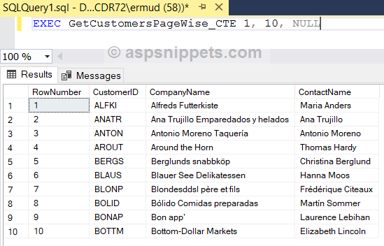 Paging In Sql Server Stored Procedure Using Common Table Expression Cte