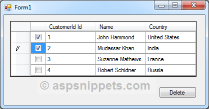 Delete multiple rows from DataGridView based on CheckBox selection in ...