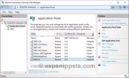 Create Application Pool Net Framework 20 30 and 35 in IIS