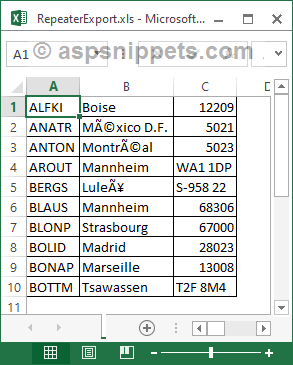 Export ASPNet Repeater Control to Excel File