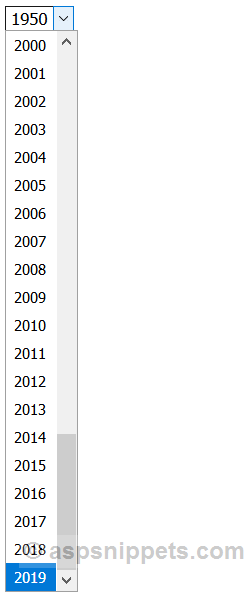 Dynamically Populate Year In Dropdownlist Select Using Javascript