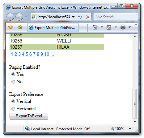 Exporting Multiple GridViews To Excel SpreadSheet in ASPNet