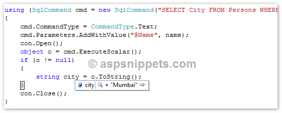 Understanding Sqlcommand Executescalar In C And Vbnet