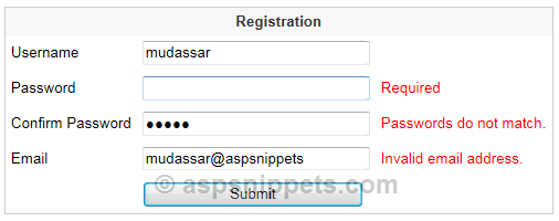 Simple User Registration Form Example in ASPNet