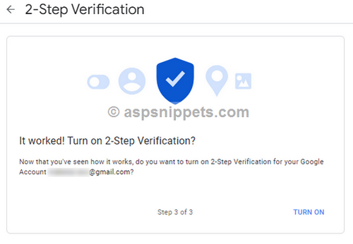 Enable Two Step Verification in Google Account