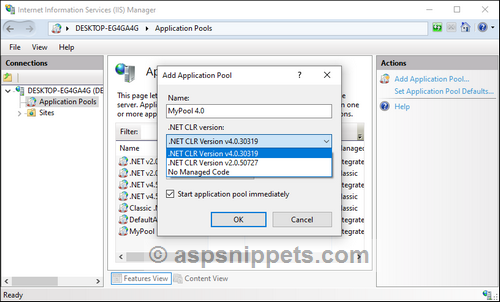 Create Application Pool Net Framework 40 45 46 47 And 48 In Iis