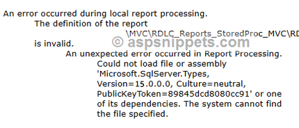 Could not load file or assembly MicrosoftSqlServerTypes Version15000