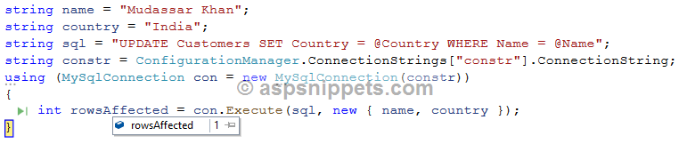 Understanding Dapper Execute in MySQL in C and VBNet