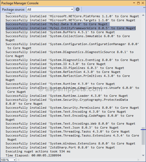 Install Mysqlentityframeworkcore Library Using Nuget