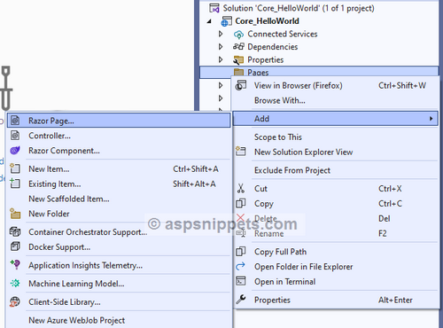 Aspnet Core 3 Razor Pages Hello World Tutorial With Sample Program Example