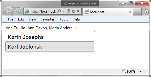 Configure Jquery Autocomplete Select Multiple Multi Word Words In Aspnet