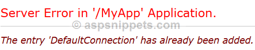 Aspnet Iis Webconfig Error The Entry Defaultconnection Has Already Been