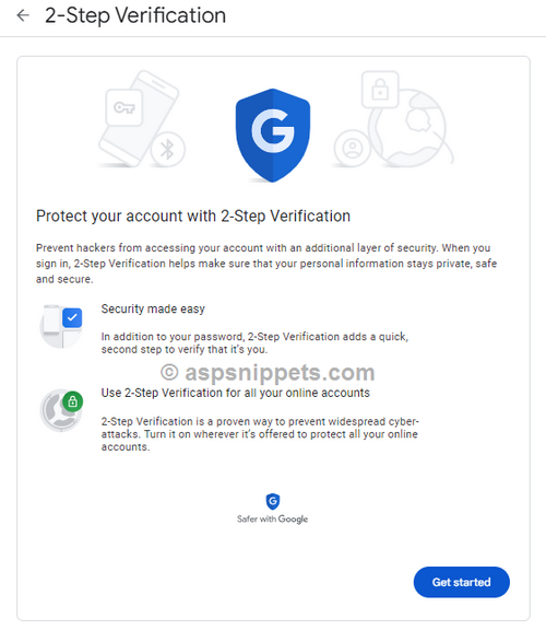 Enable Two Step Verification in Google Account