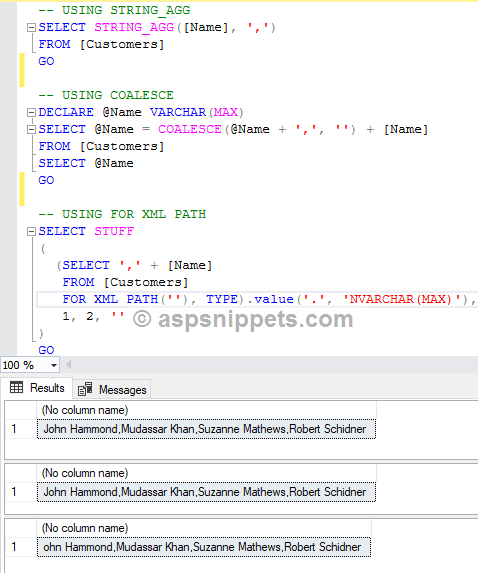 Generate Comma Separated List From Table Rows In Sql Server